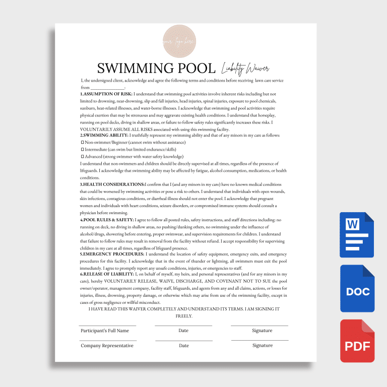 Editable Simple Swimming Pool Liability Waiver