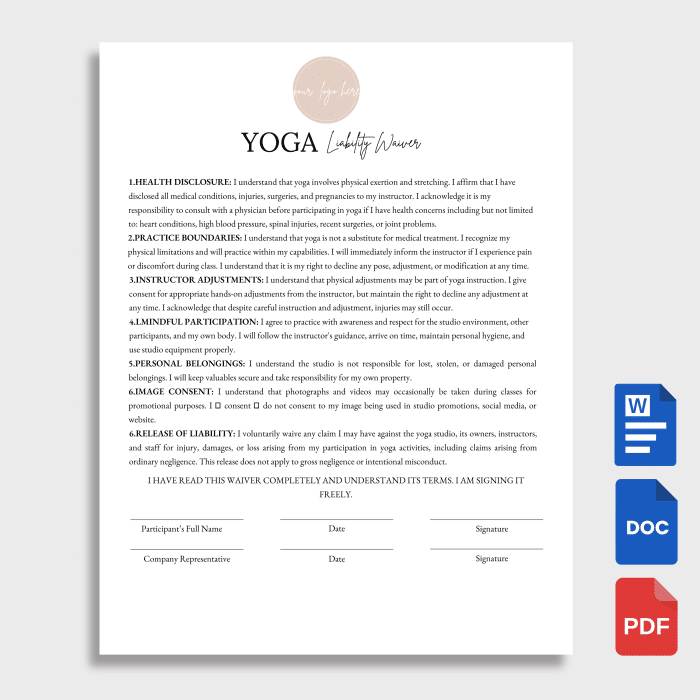 Editable Simple Yoga Liability Waiver