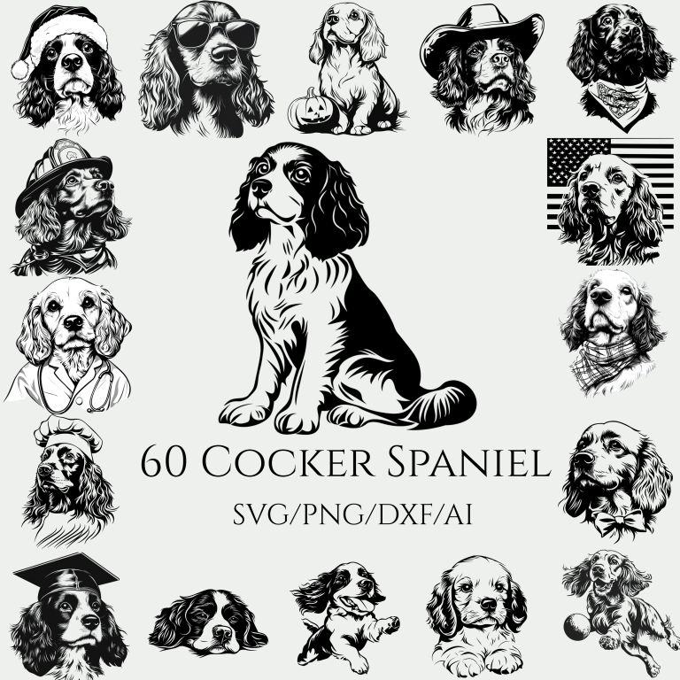 60 Cocker Spaniel Clipart black and white SVG PNG Bundle Cocker Spaniel ...
