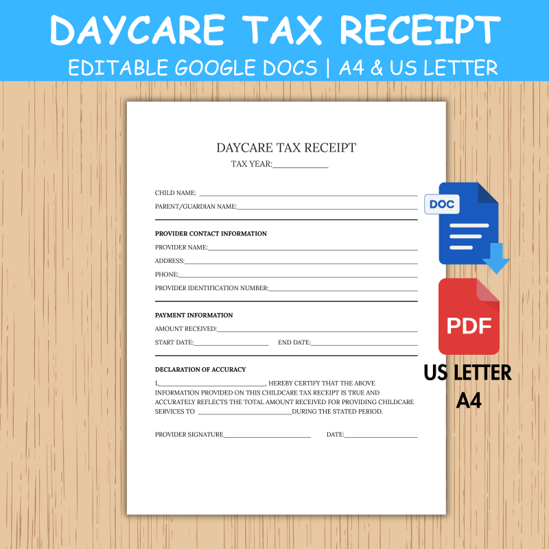 EDITABLE Google Docs Childcare Tax Receipts
