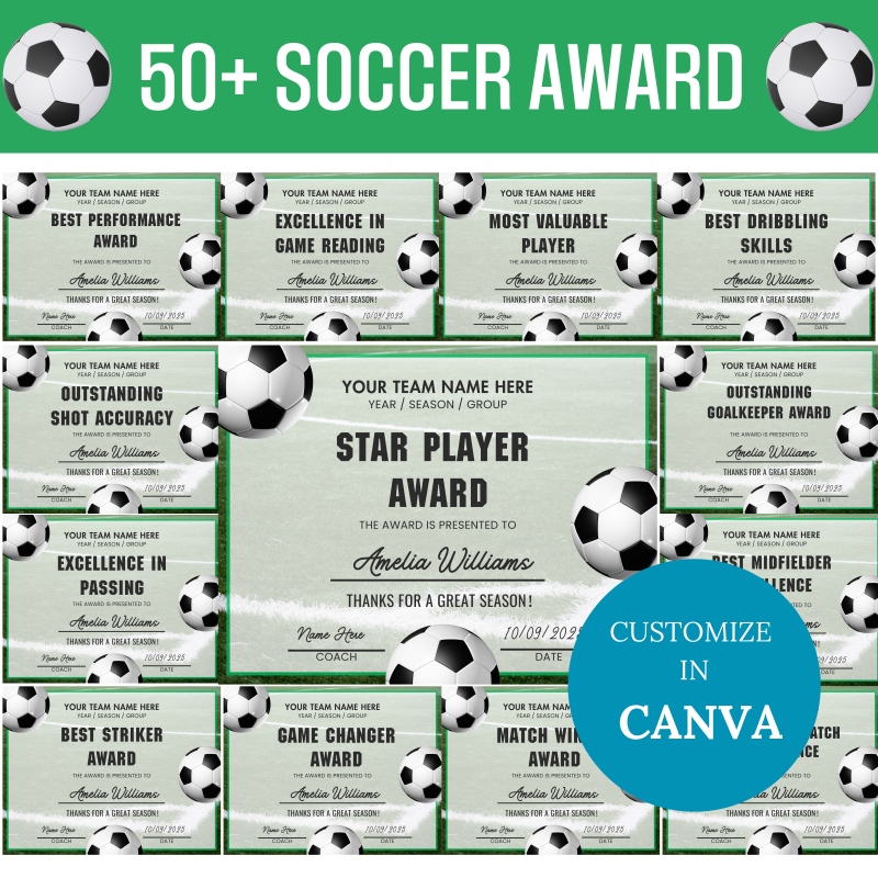 EDITABLE End of Season Soccer Award Certificates