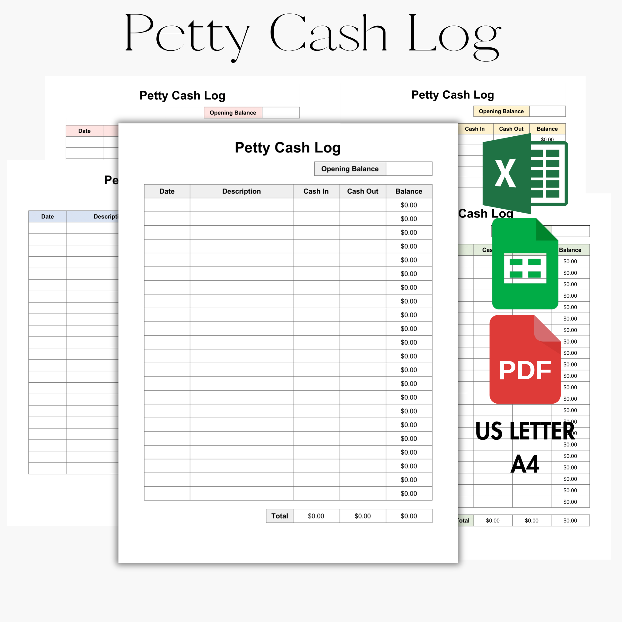 Editable Google Sheet & Excel Petty Cash Log Templates