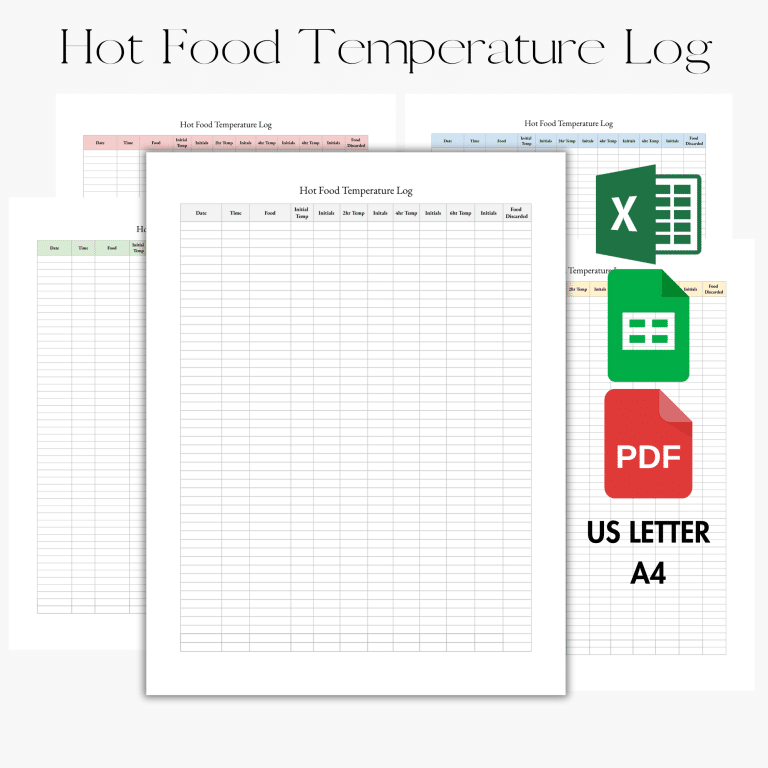 EDITABLE Google Sheet & Excel PDF Printable Hot Food Temperature Log