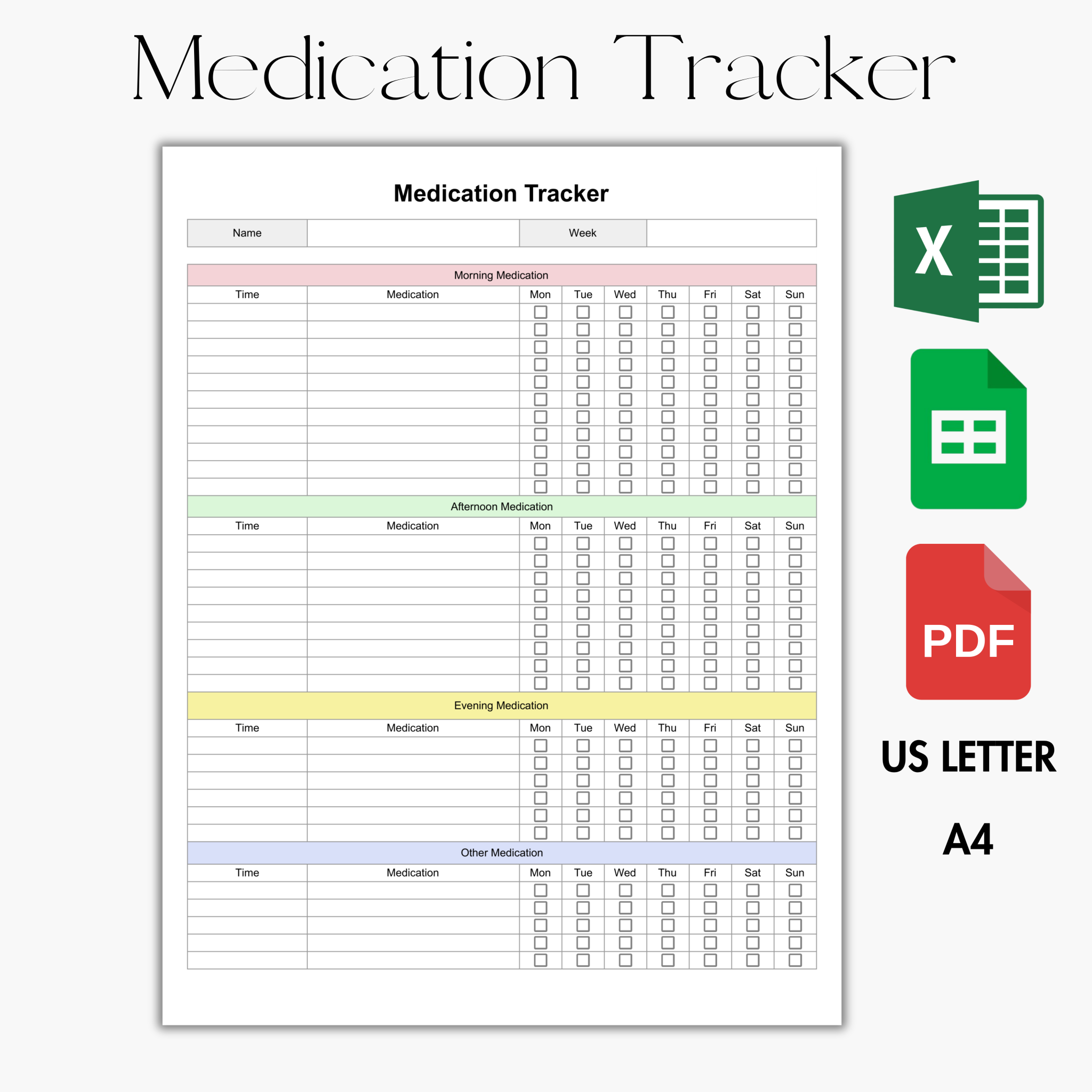 EDITABLE Google Sheets & Excel Medication Tracker Printable