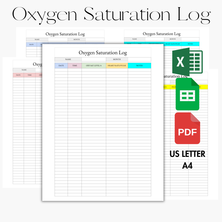 EDITABLE Google Sheet & Excel PDF Printable Oxygen Saturation Log