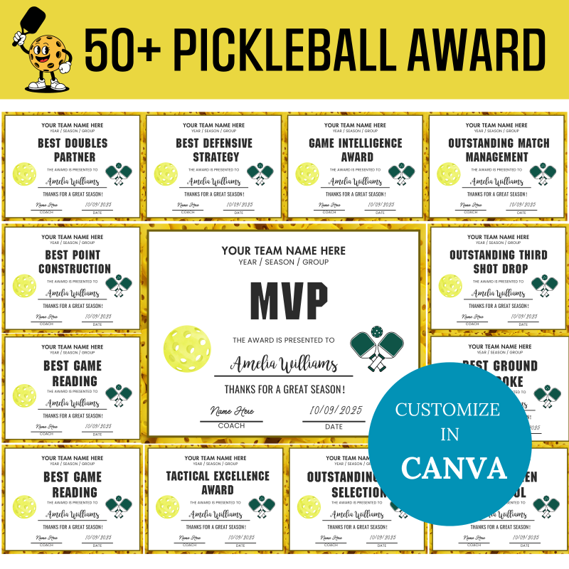 EDITABLE End of Season Pickleball Award Certificates