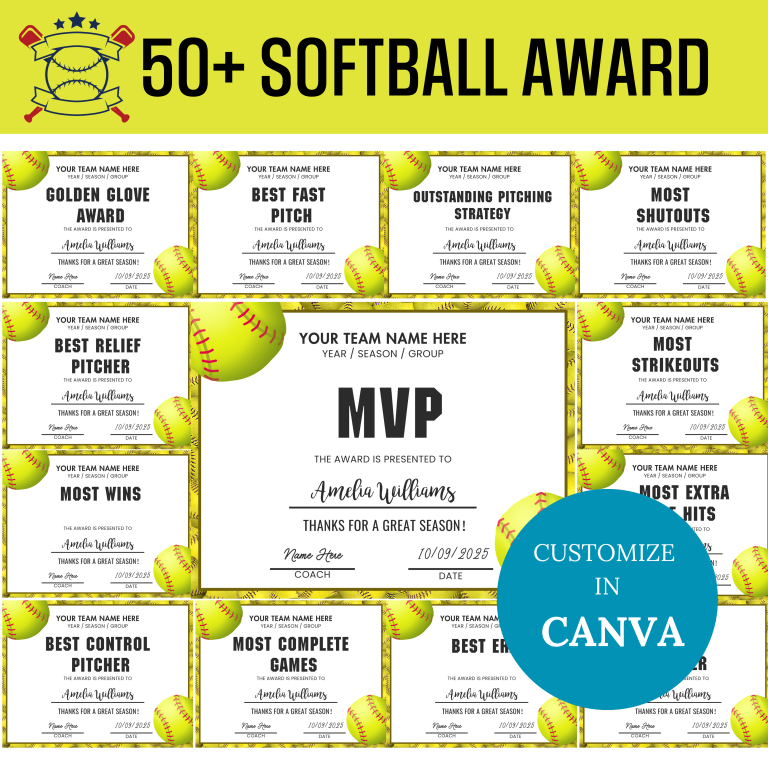EDITABLE End of Season Softball Award Certificates