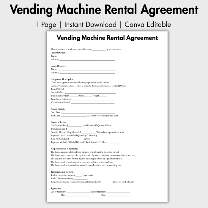EDITABLE Simple Vending Machine Rental Agreement