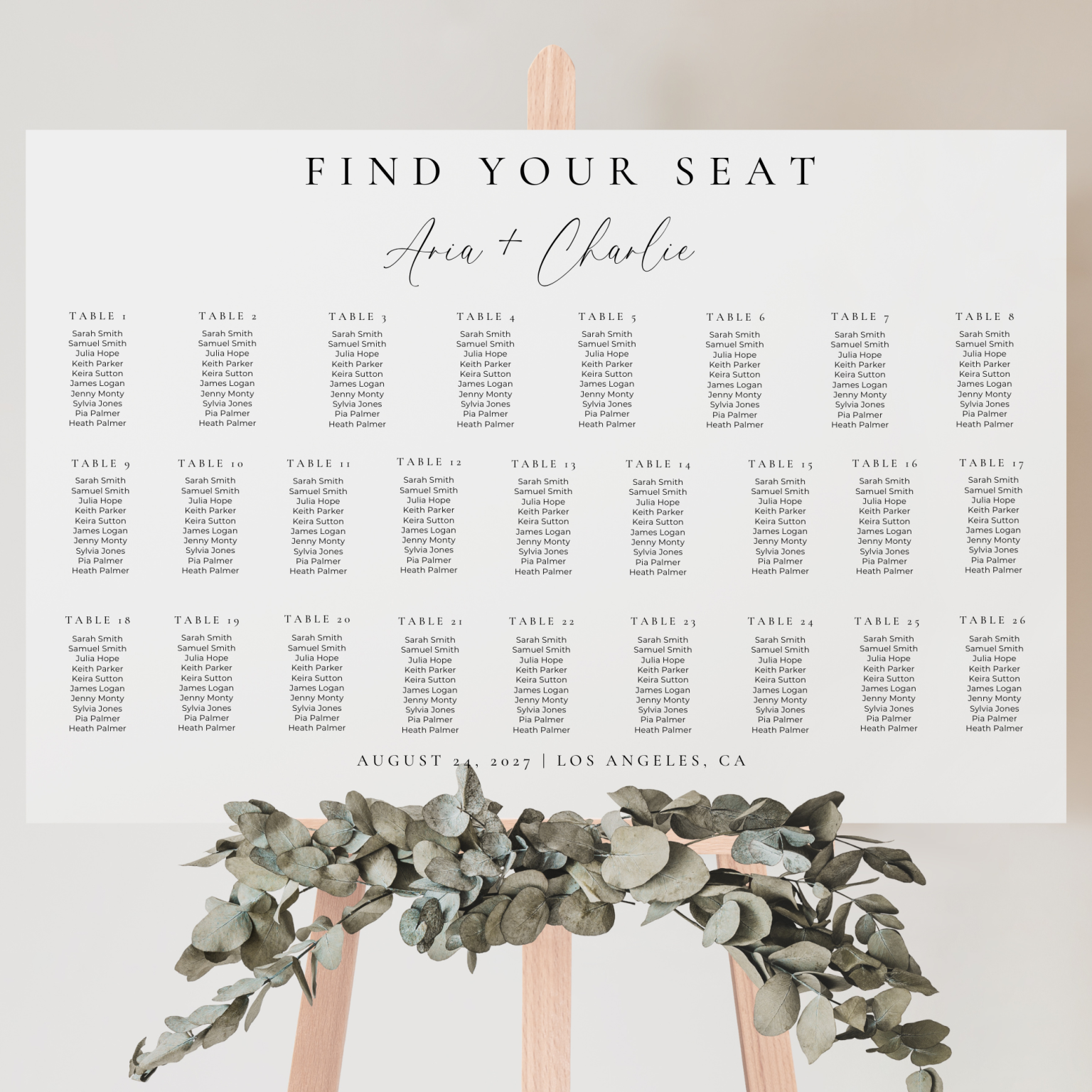 Easily Customizable Wedding Seating Chart 26 tables