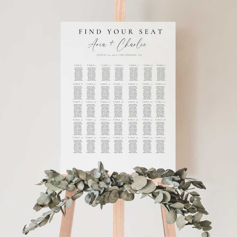 Easily Customizable Wedding Seating Chart 35 tables Large to 350 2 Size