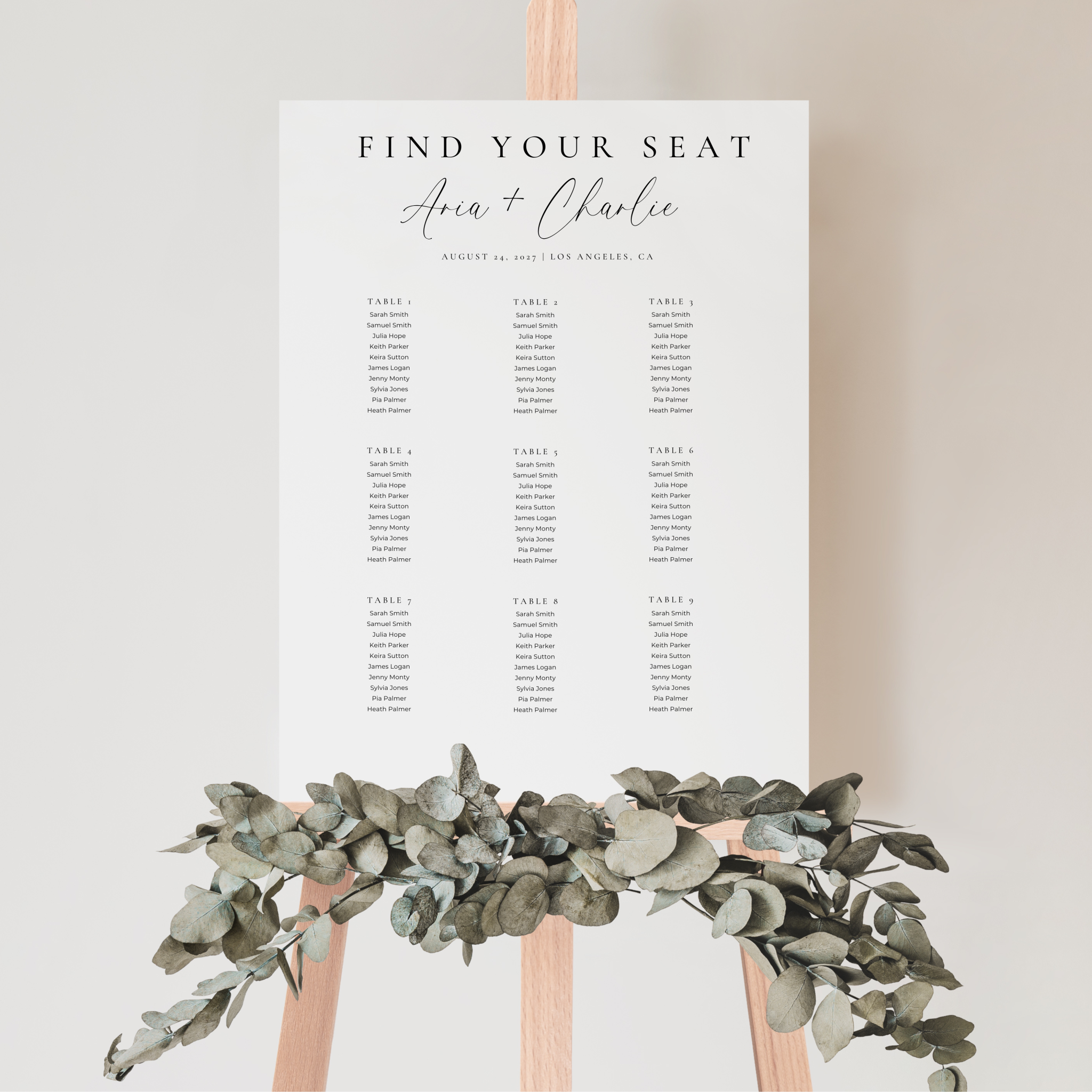 Easily Customizable Wedding Seating Chart 9 tables
