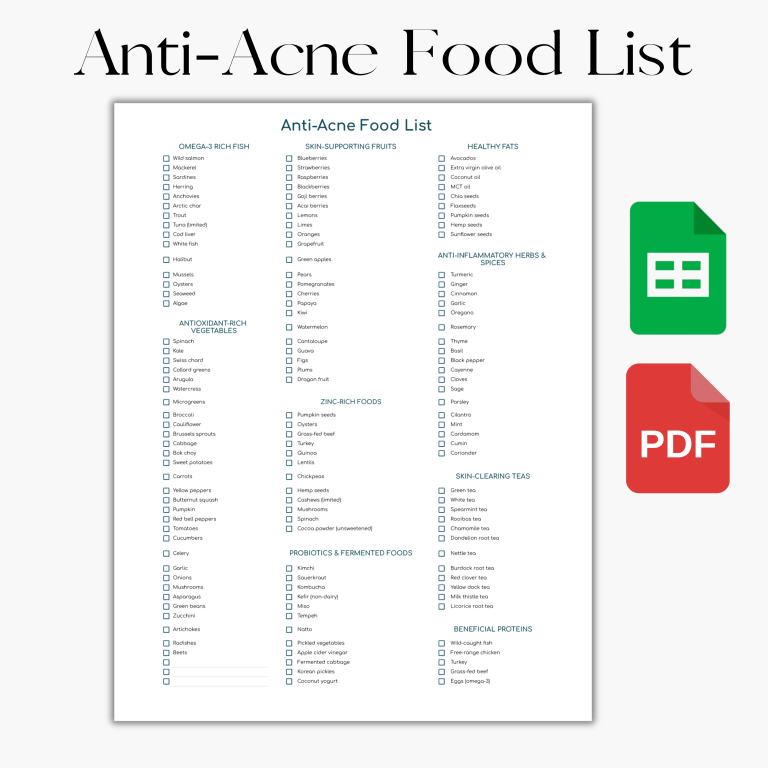 Anti-Acne Diet Food List and Grocery List (google sheet & PDF)