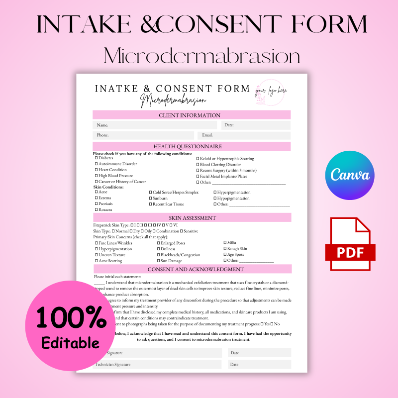 Editable Simple Microdermabrasion Intake and Consent Form