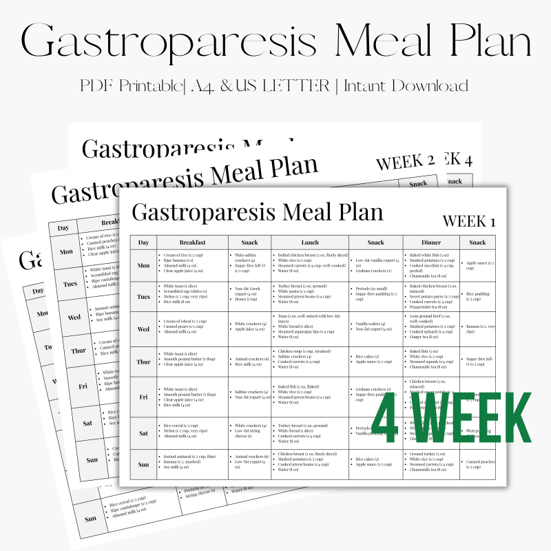 PDF Printable Gastroparesis Meal Plan 4 Weeks