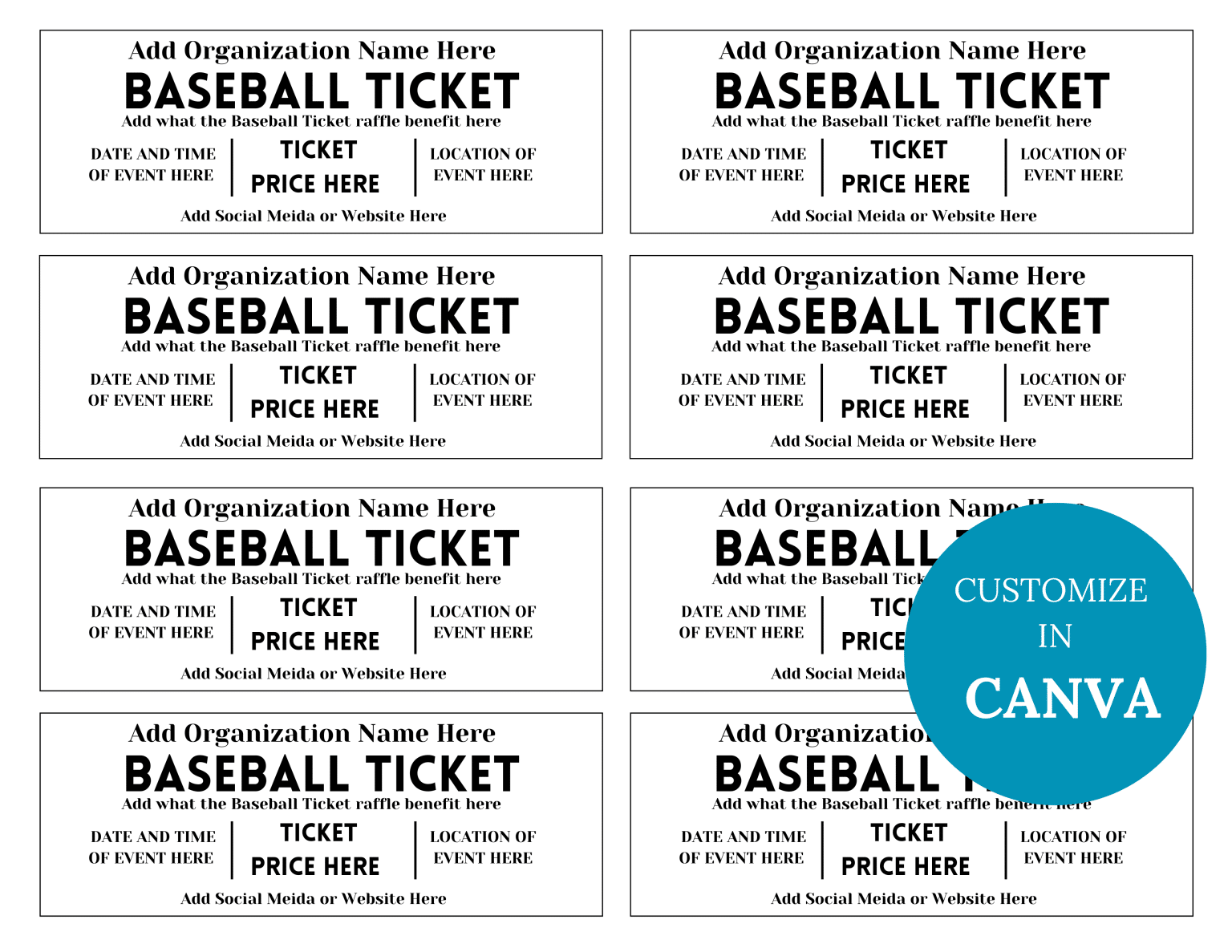 Editable Baseball Ticket Fundraiser Ticket