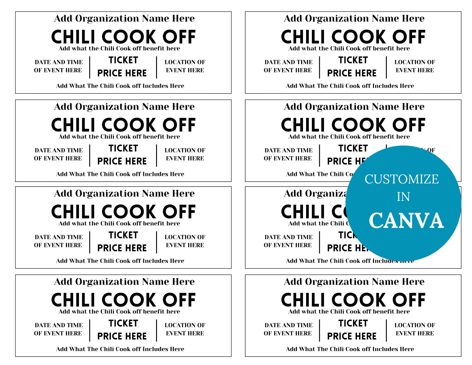 Editable Chili Cook off Fundraiser Ticket