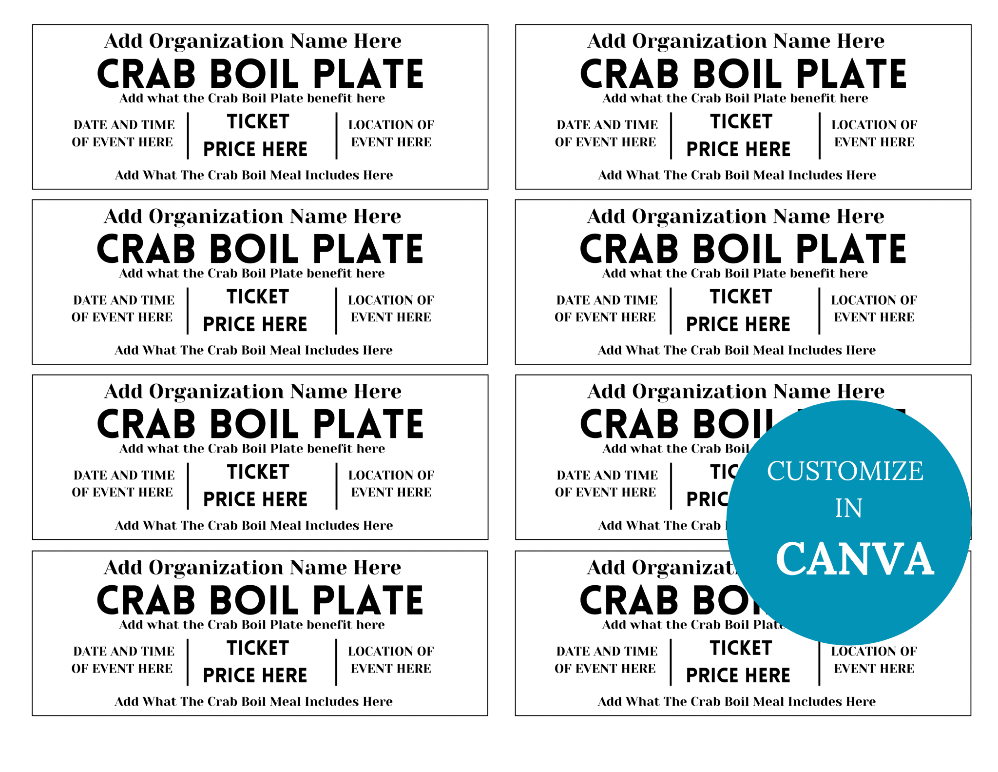 Editable Crab Boil Plate Fundraiser Ticket