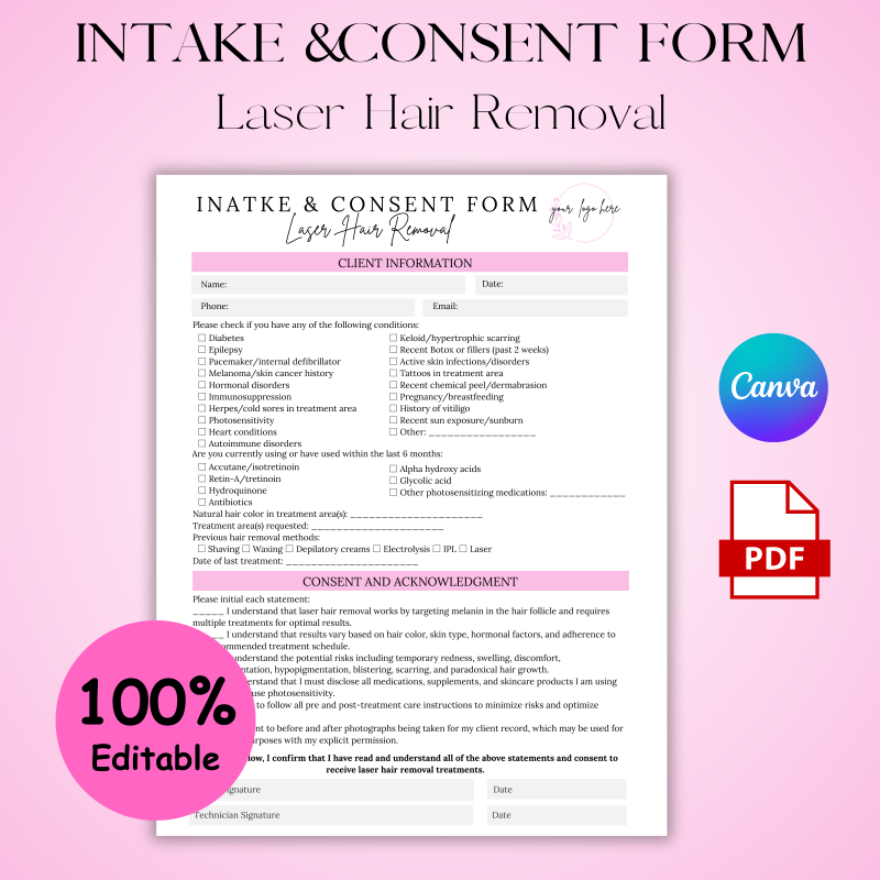 Editable Simple Laser Hair Removal Intake and Consent Form