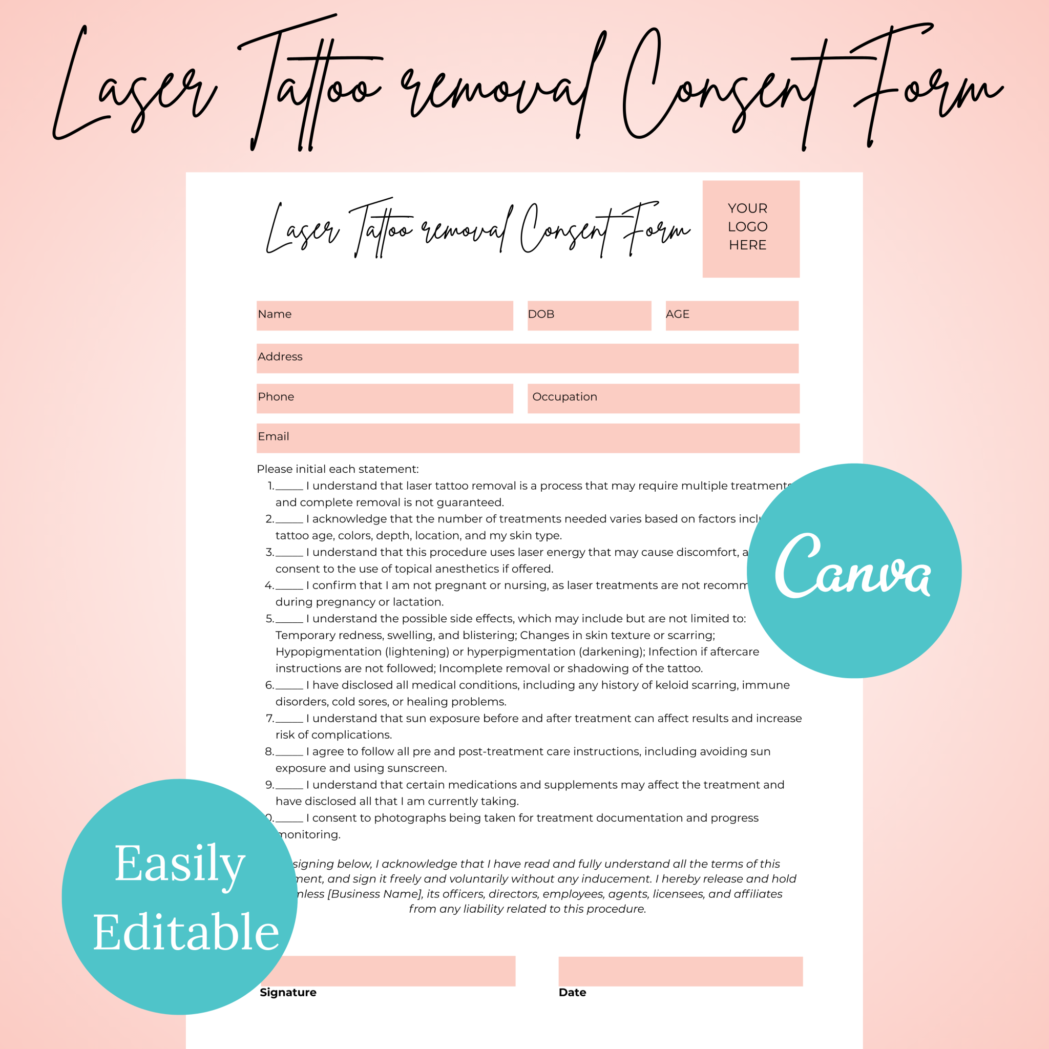 Editable Simple Laser Tattoo removal Consent Form Template