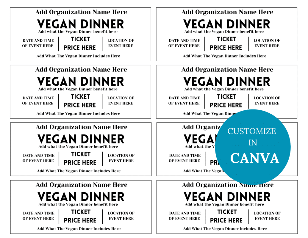 Editable Vegan Dinner Sale Fundraiser Ticket