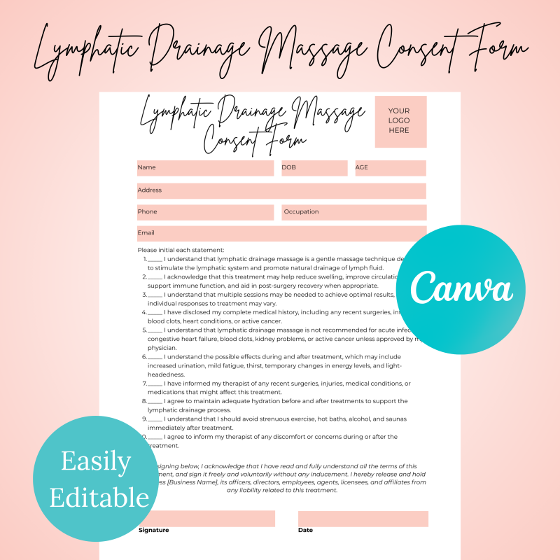 Editable Simple lymphatic drainage massage consent form Template
