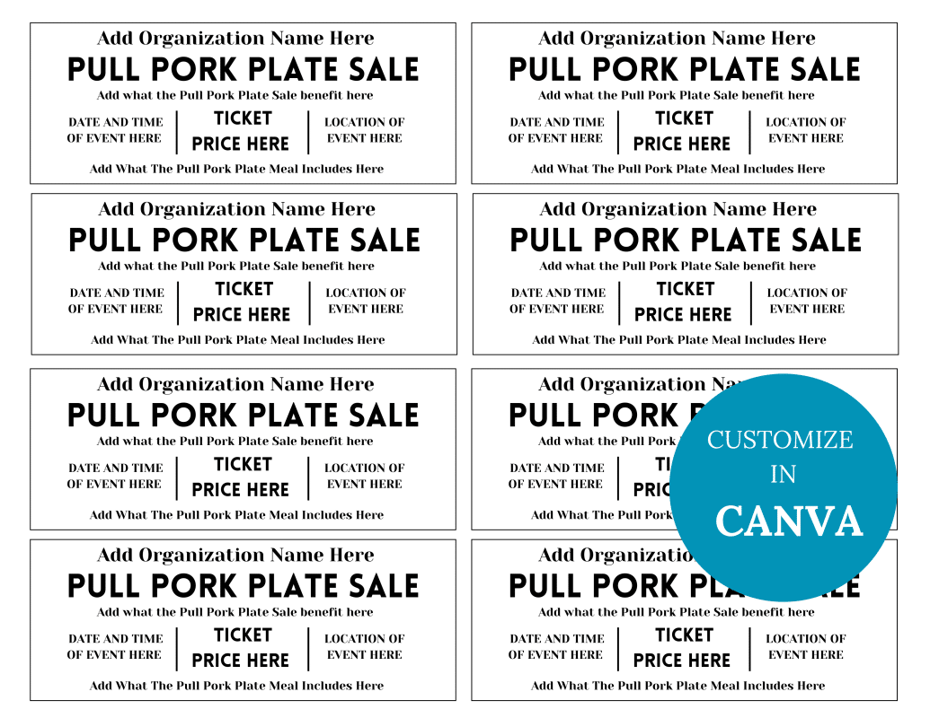 Editable Pull Pork Plate Sale Fundraiser Ticket