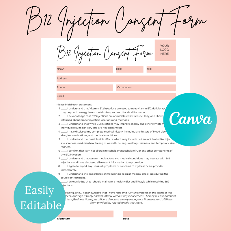 Editable Simple vitamin b12 injection consent form Template